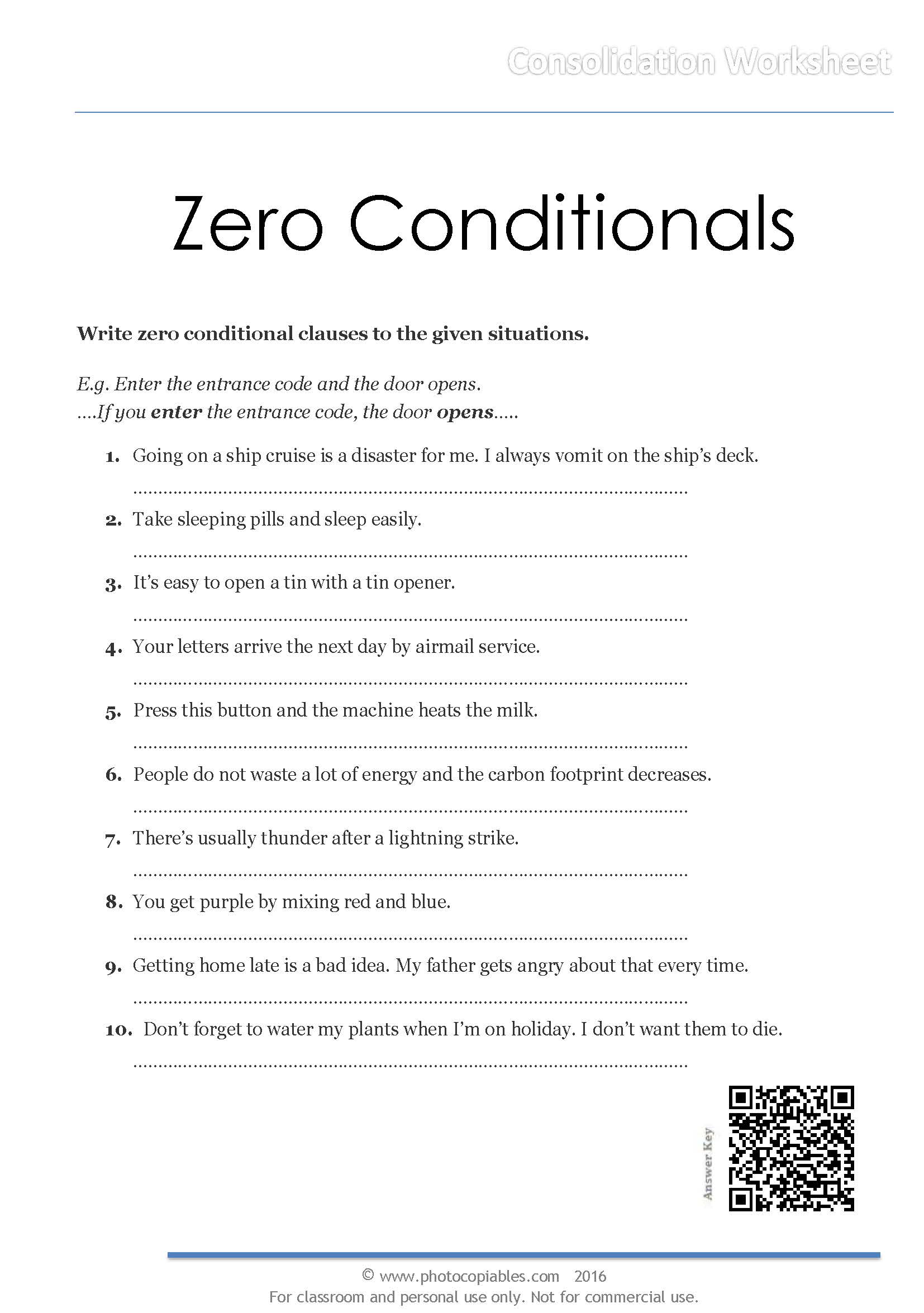 Zero Conditionals Consolidation Worksheet Photocopiables